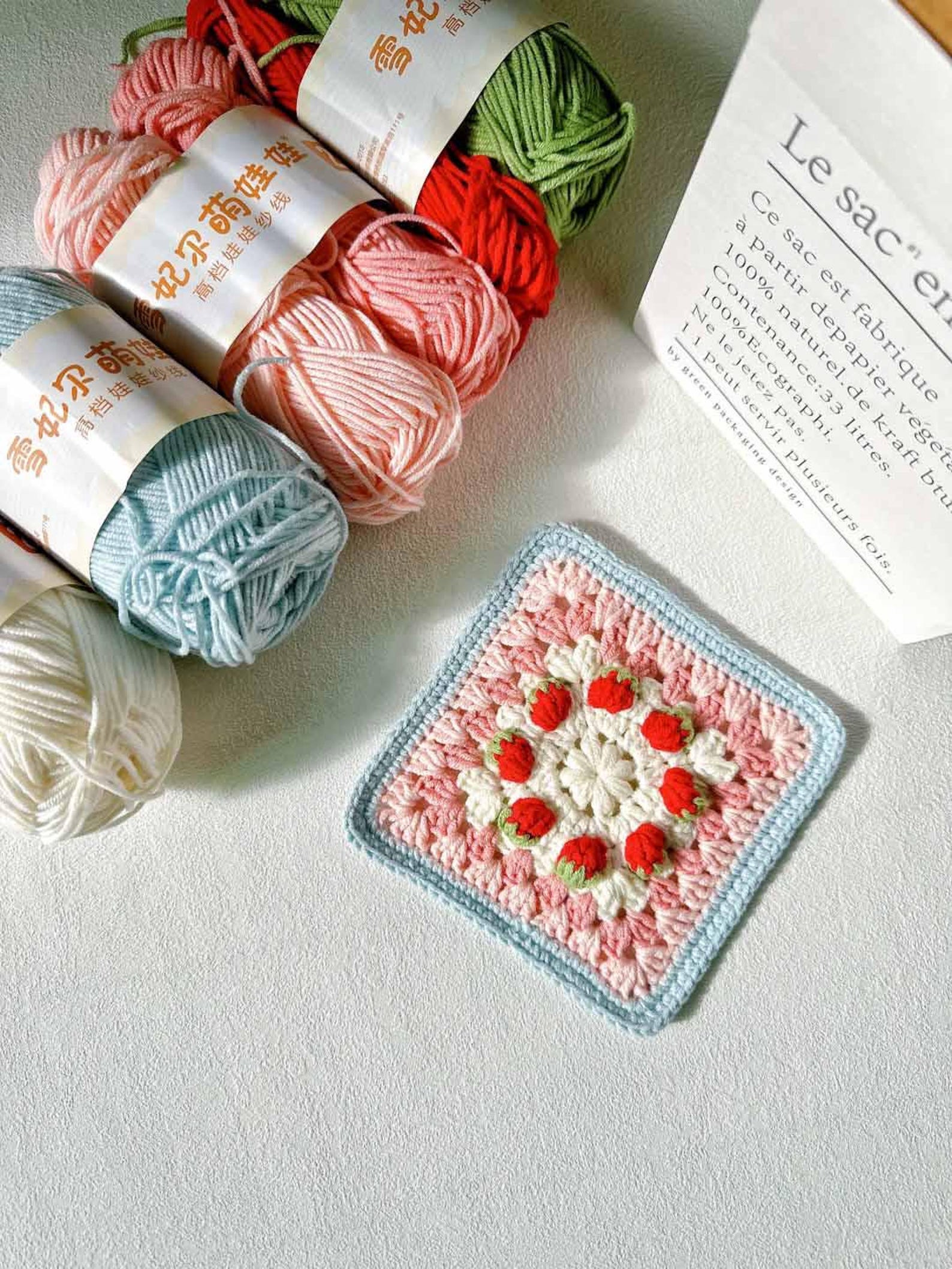 Mini Strawberries Granny Square Crochet Pattern No Sew Strawberry Red ...