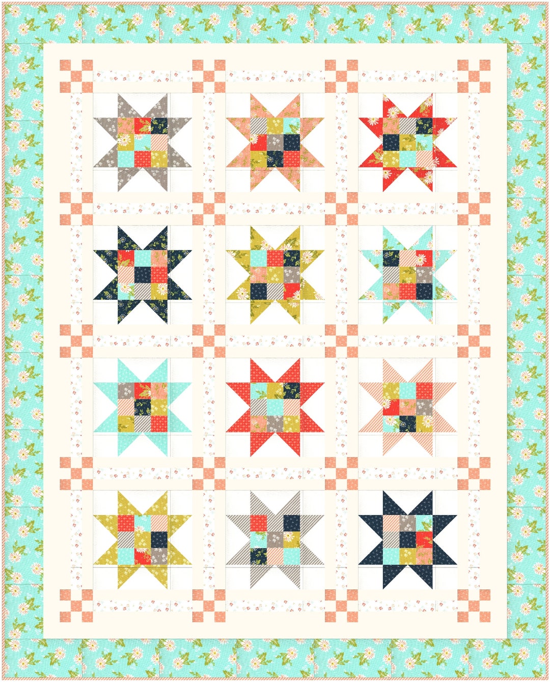 Patchwork Stars Quilt Pattern Paper - QLD209 - Etsy