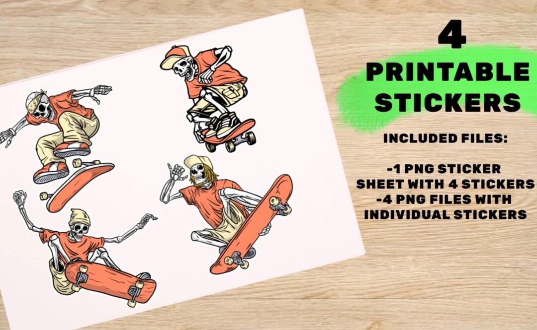Skeleton Skate Fun and Spooky Printable Stickers - Etsy