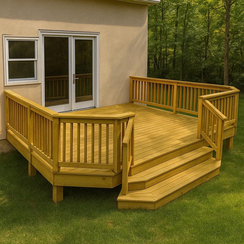 DIY Deck Plan 24 X 16 Ft | Angled Front Deck With Central Stairs ...