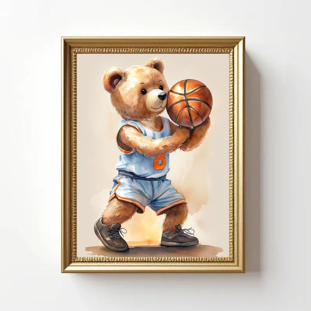 Vintage Basketball Teddy Bear Wall Art – Adorable Bear in Basketball ...