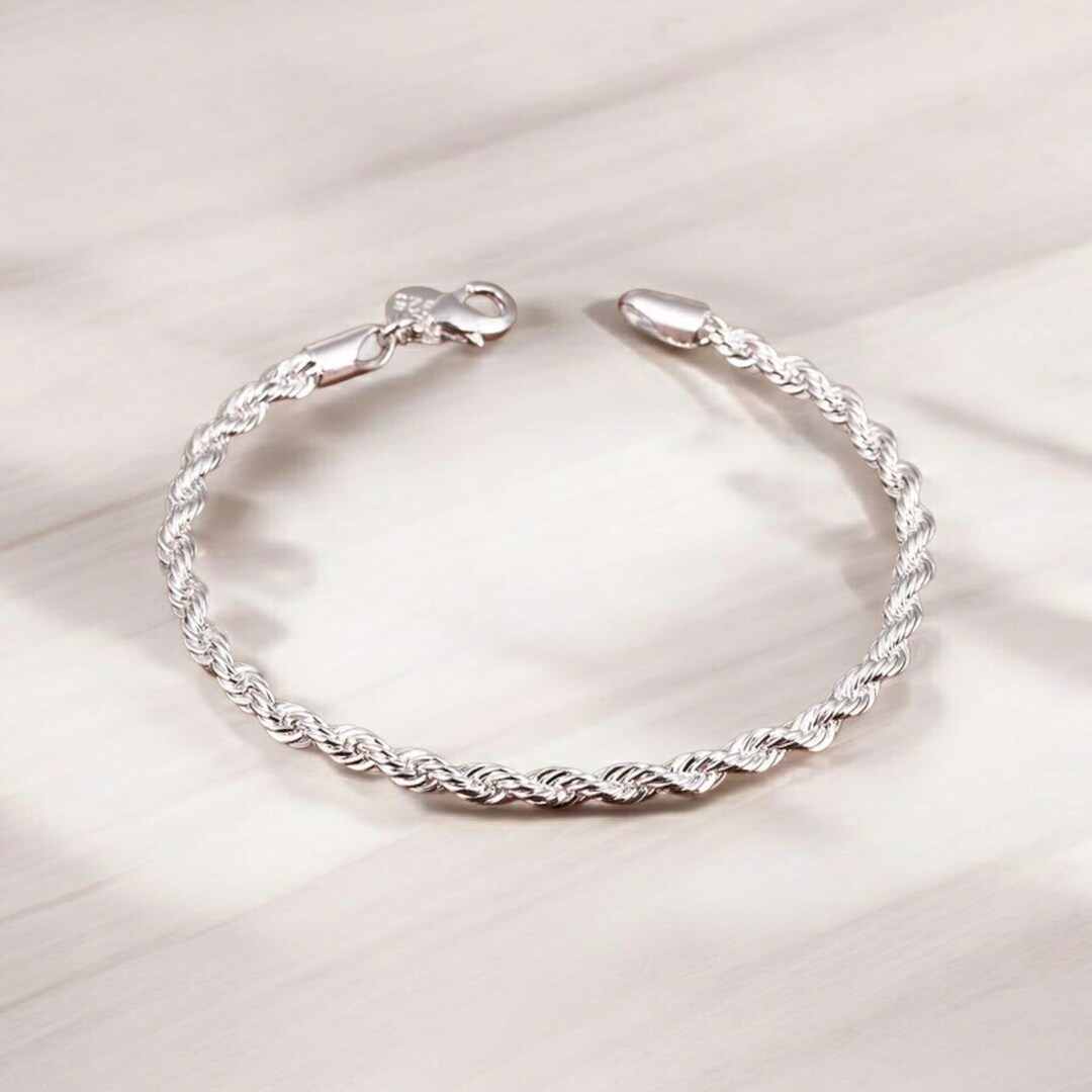 Silver Twisted Rope Bracelet 3mm Thickness 8 Length Elegant Rope Chain ...