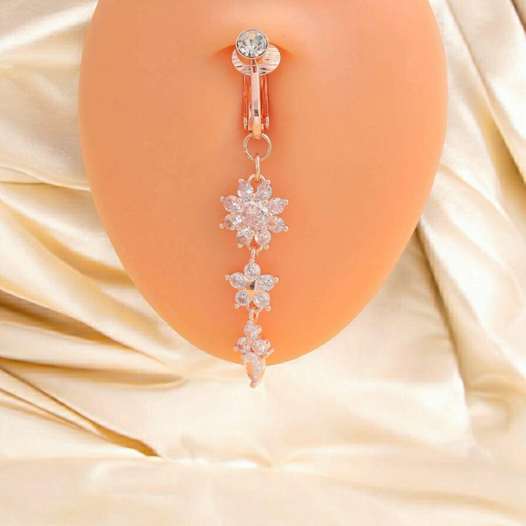 Non-piercing Fake Belly Button Ring With Long Tassel Pendant, Three ...