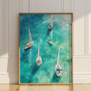 Sailboats Sailing Poster Print Coastal Wall Art Beach House Wall Decor ...