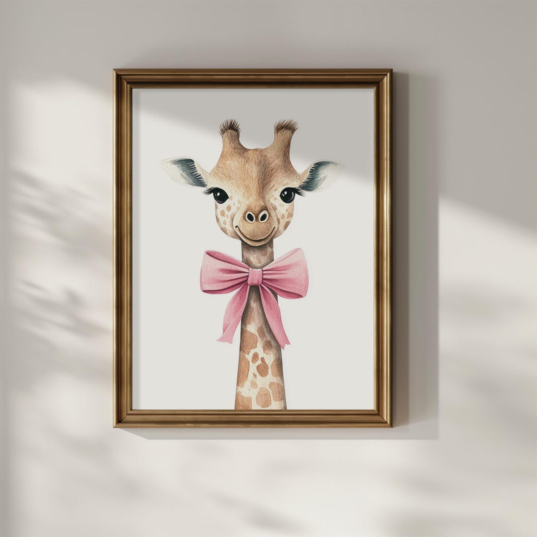 Giraffe Coquette Bow Wall Art Printable Hand Drawn Painted Kid's Room ...