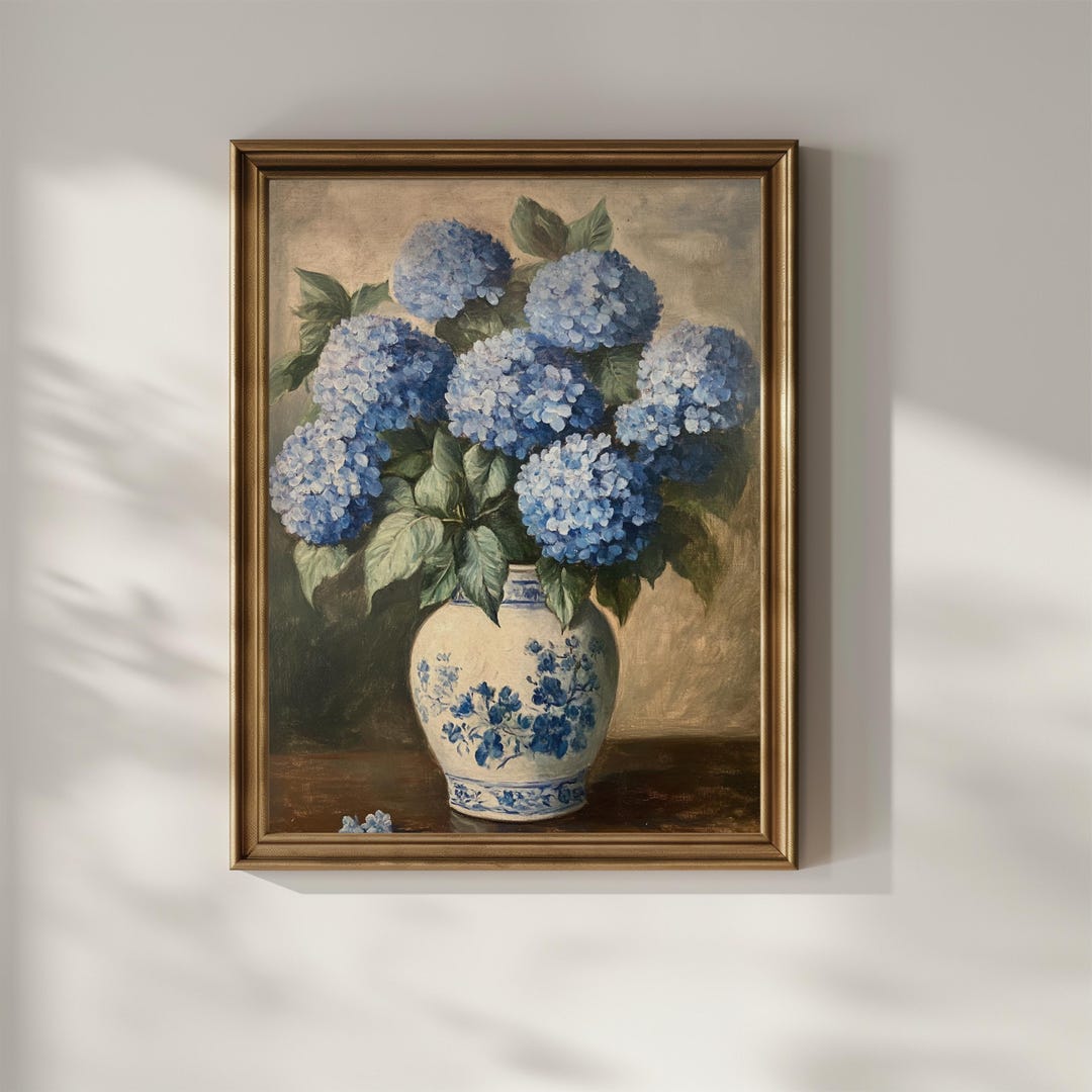 Blue Hydrangea Chinoiserie Poster Print Hydrangea Vase Wall Art Artful ...