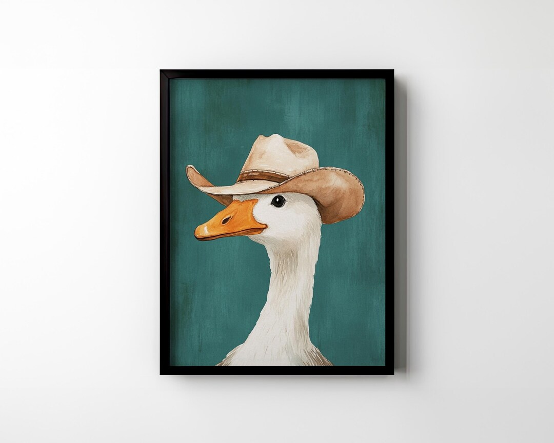 Goose Cowboy Hat Print Poster Silly Funny Goose Wall Art Cute Nursery ...