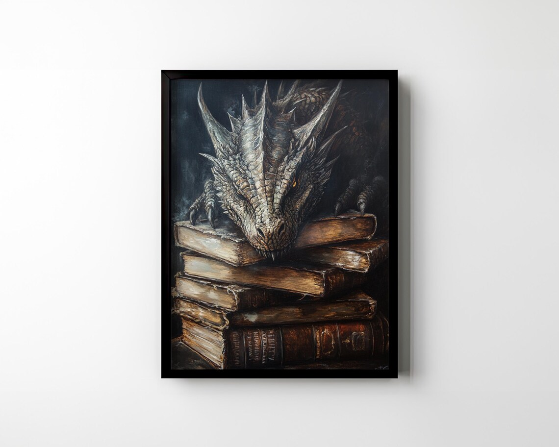 Book Dragon Dark Academia Wall Art Printable Fantasy Book Lover Wall ...