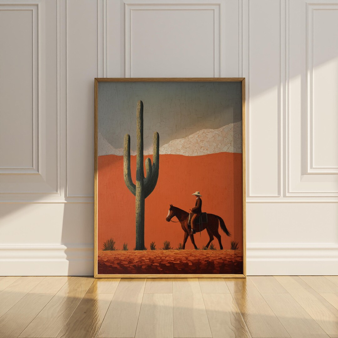 Cowboy Cactus Poster Print Minimalist Western Wall Art Desert Landscape ...