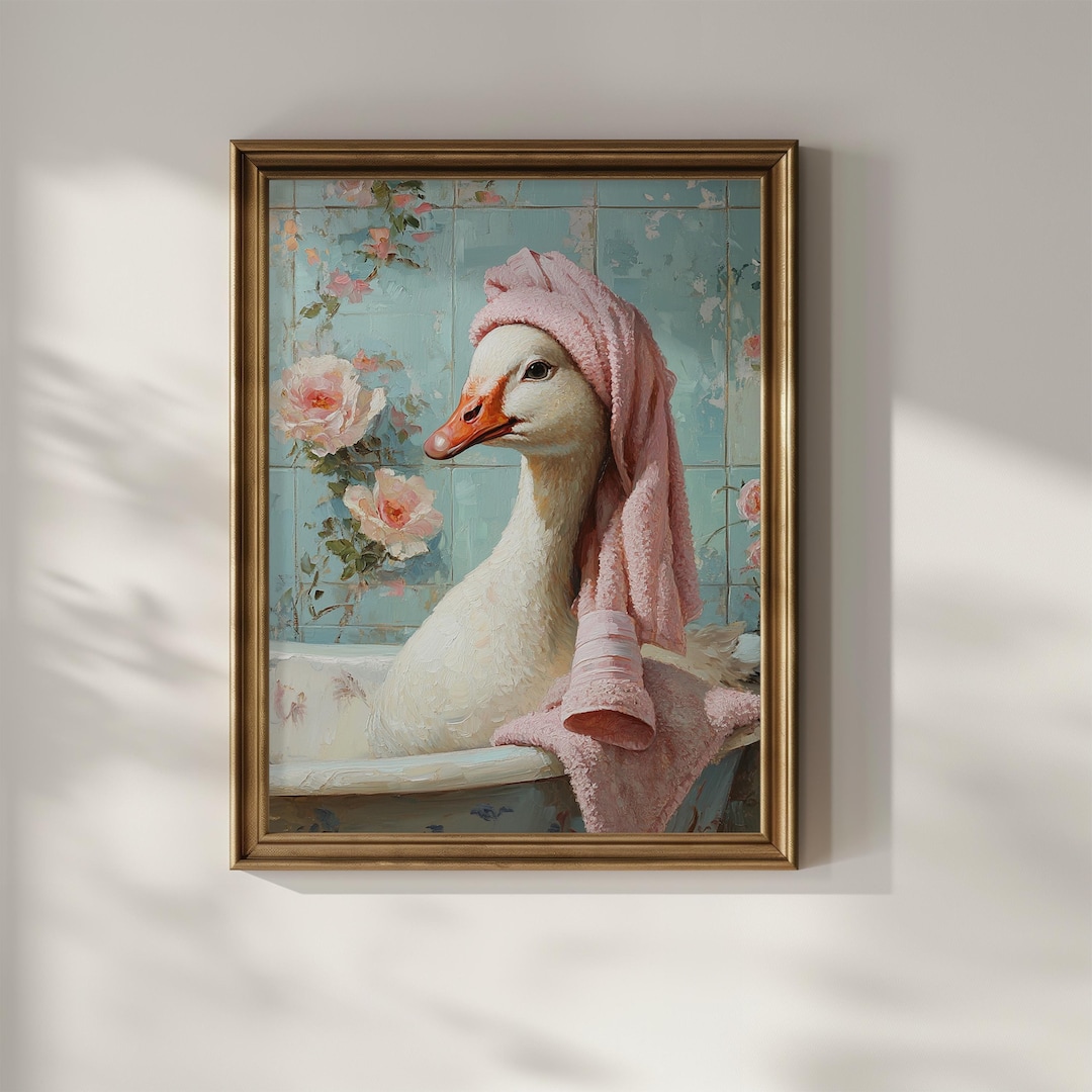 Goose Bathroom Wall Art Printable Silly Funny Goose in Bathtub Vintage ...