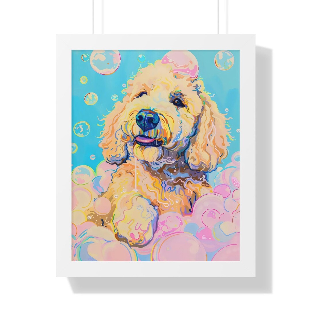 Goldendoodle Bathroom Poster Print Funny Dog Bathtub Wall Art Vintage ...