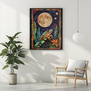 Tree Frog Poster Print Full Moon Celestial Art Deco Floral Modern Wall ...