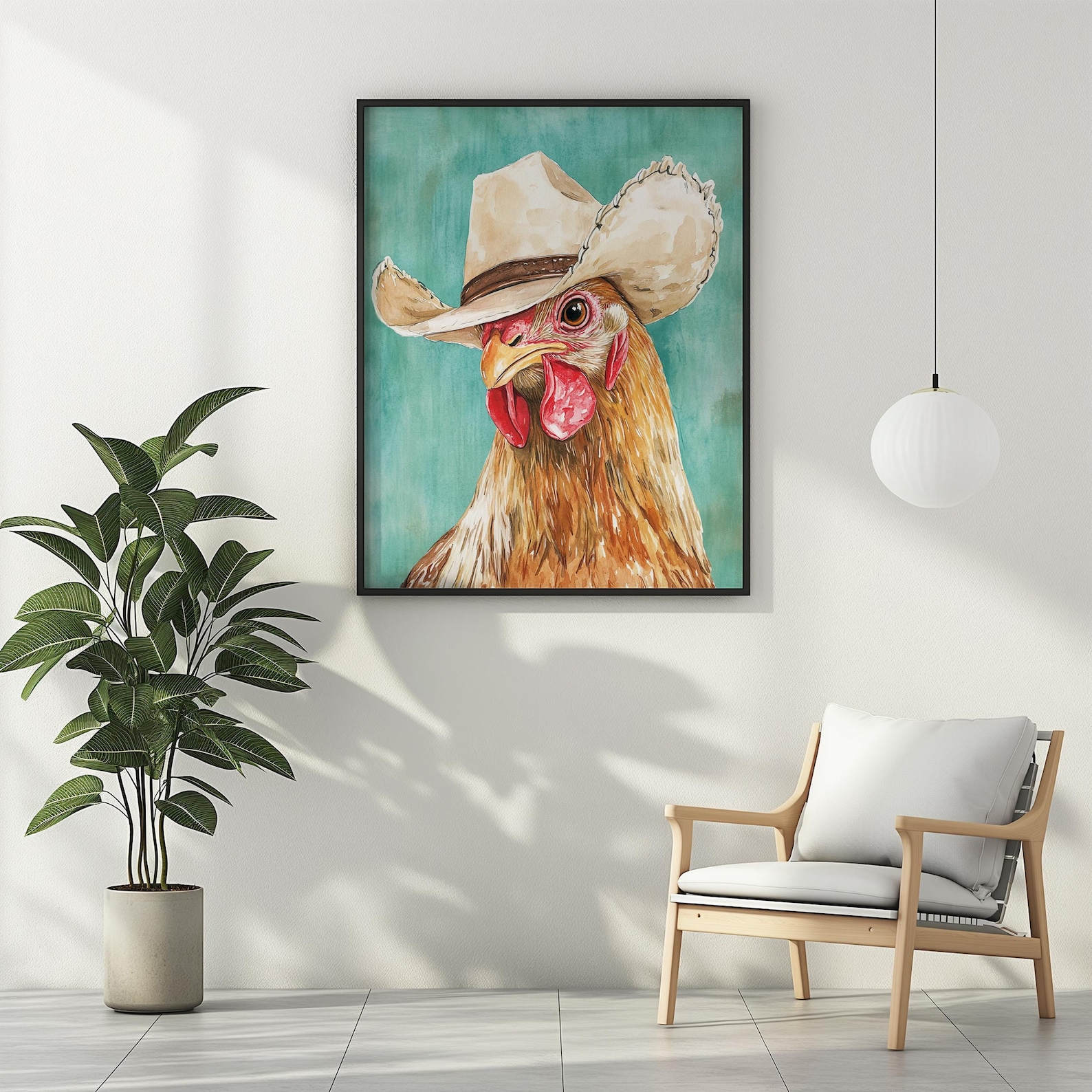 Chicken Cowboy Hat Print Poster Funny Chicken Wall Art Farm House Wall ...