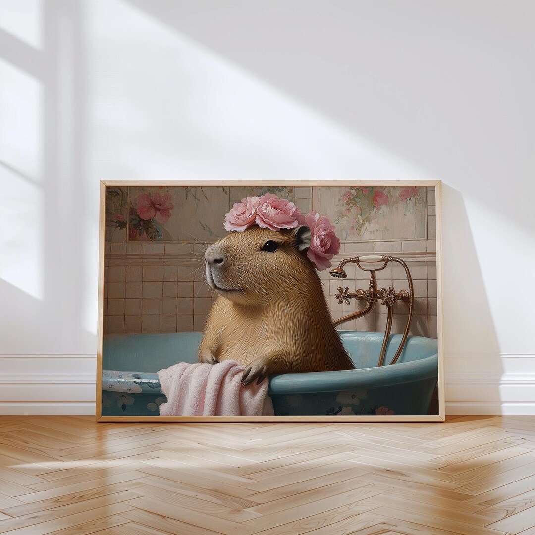 Capybara Bathroom Wall Art Printable Funny Capybara in Bathtub Vintage ...