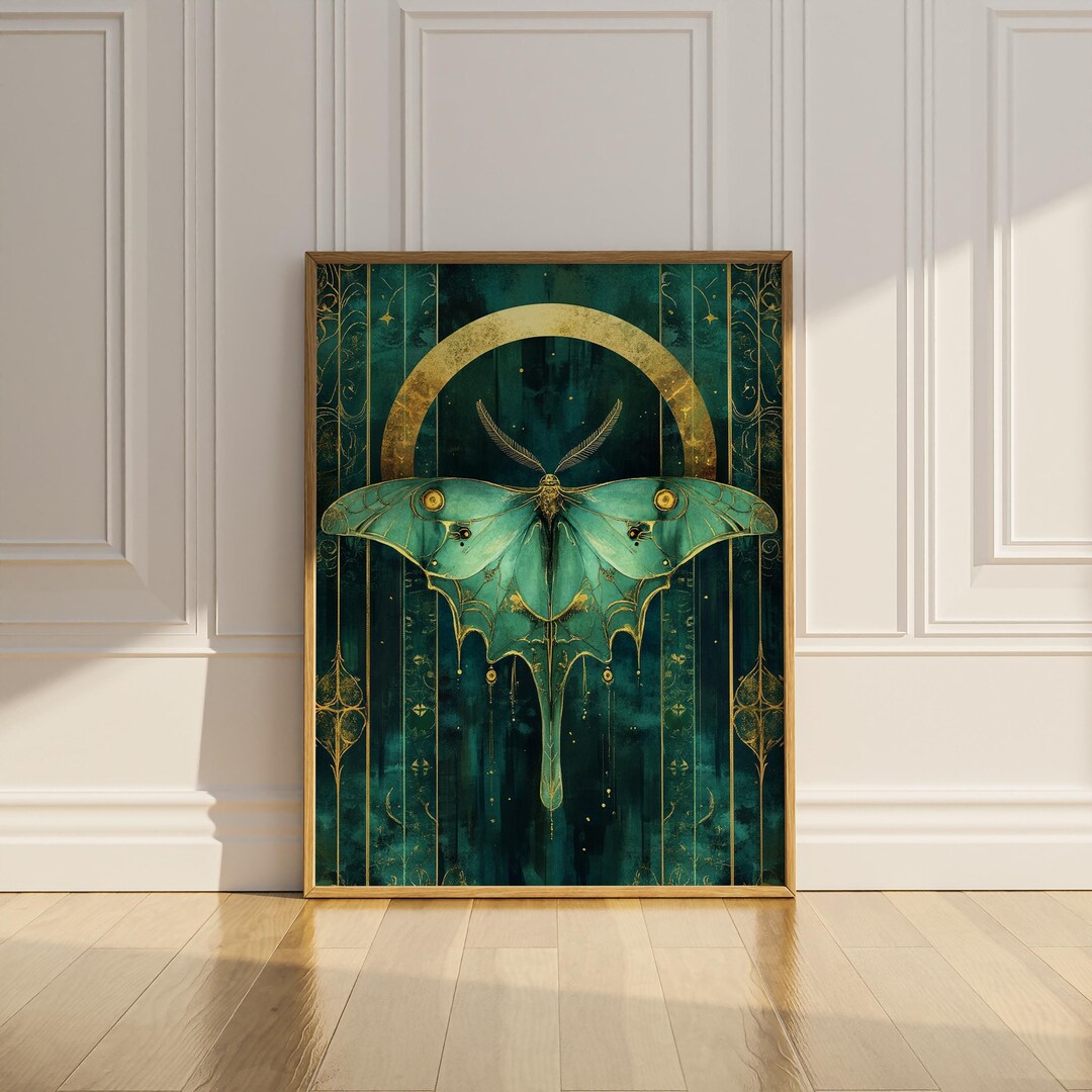 Luna Moth Poster Print Art Deco Celestial Actias Floral Modern Occult ...
