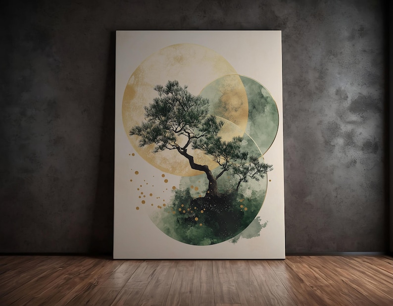 Abstract Modern Bonsai Tree Canvas Print Wall Art Vintage Japandi ...