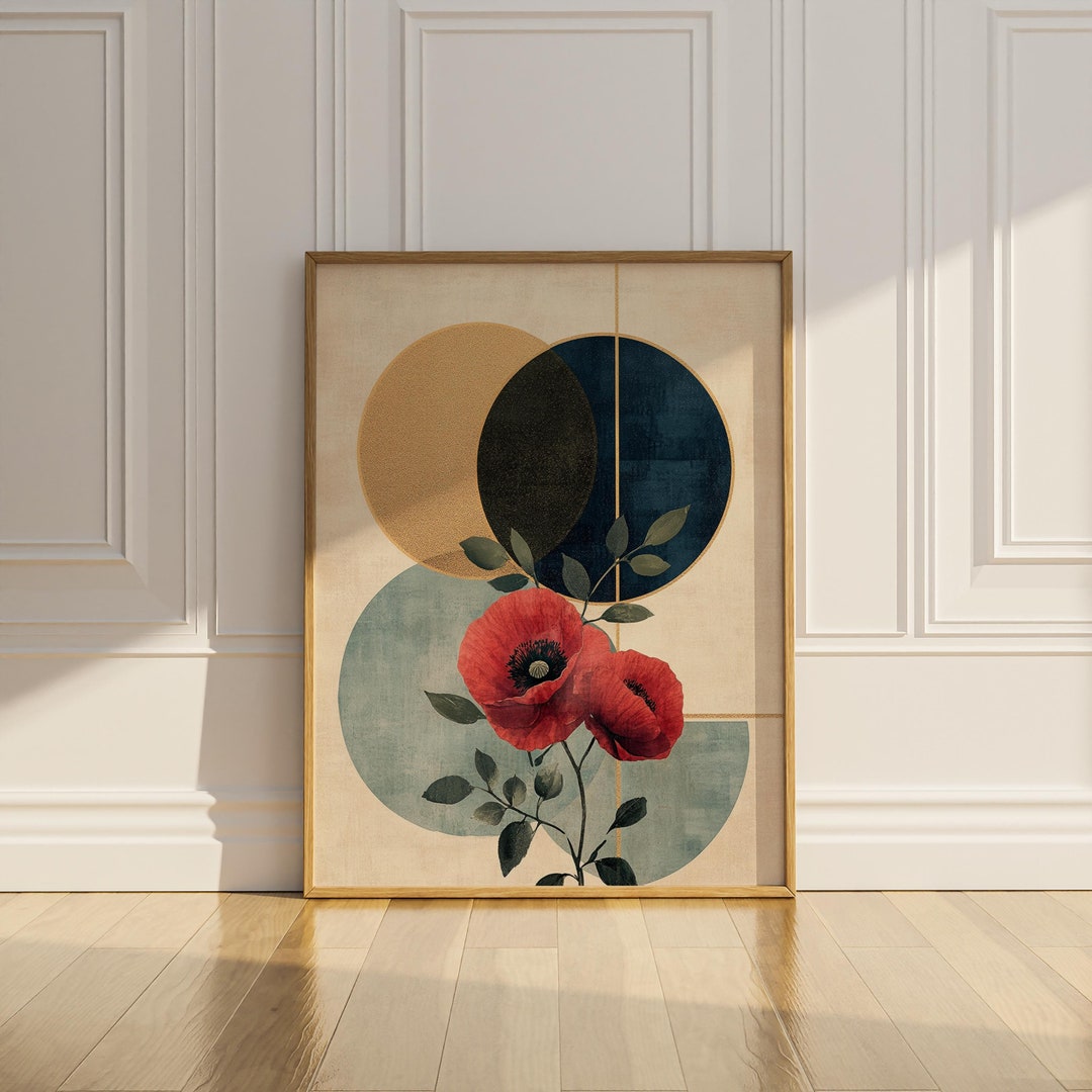 Poppy Flower Poster Print Modern Abstract Geometric Floral Poppies Wall ...
