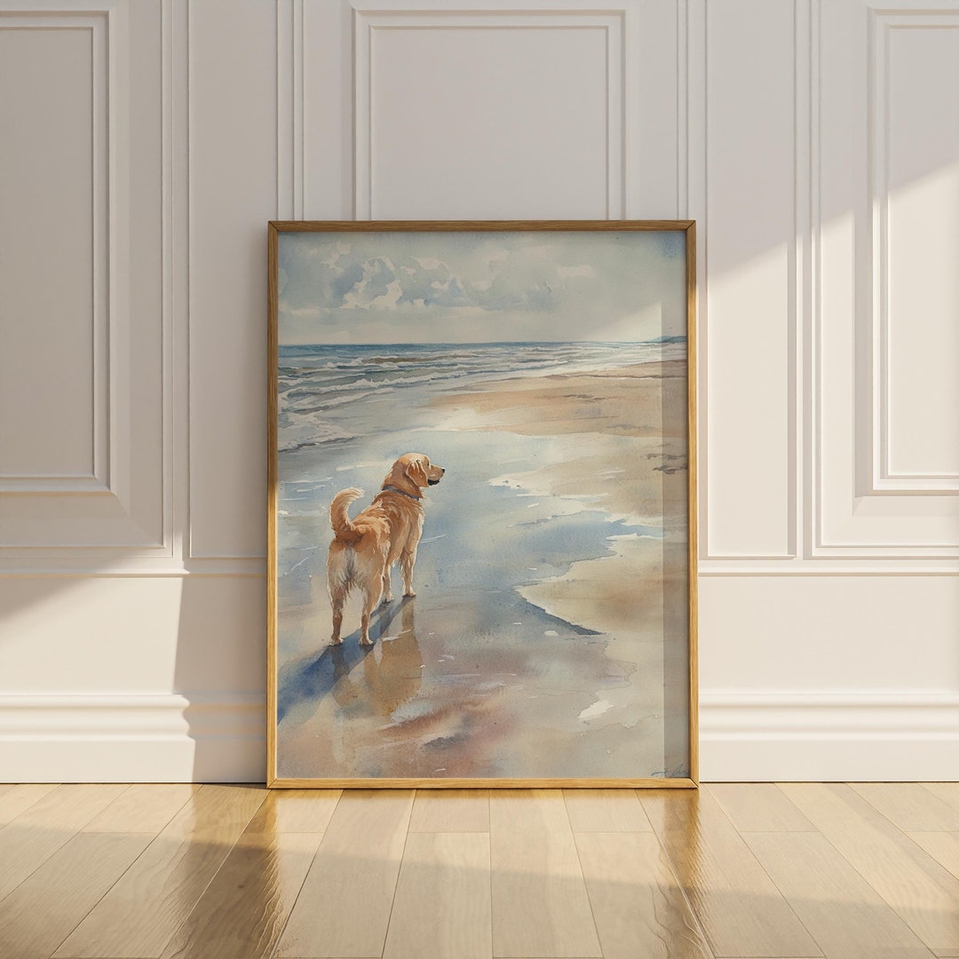 Dog Beach Printable Wall Art Coastal Watercolor Painting Beach House ...