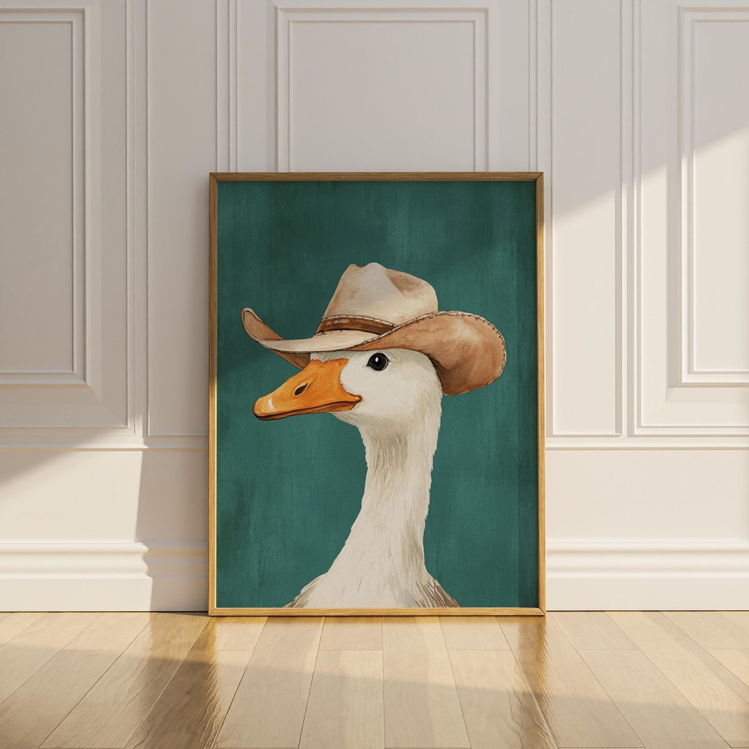 Silly Cowboy Goose Wearing Cowboy Hat Wall Art Cute Funny Nursery Kids ...