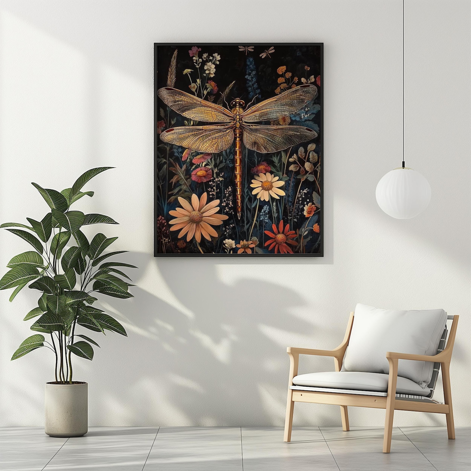 Dragonfly Poster Print Moody Wildflower Botanical Dark Cottagecore Wall ...
