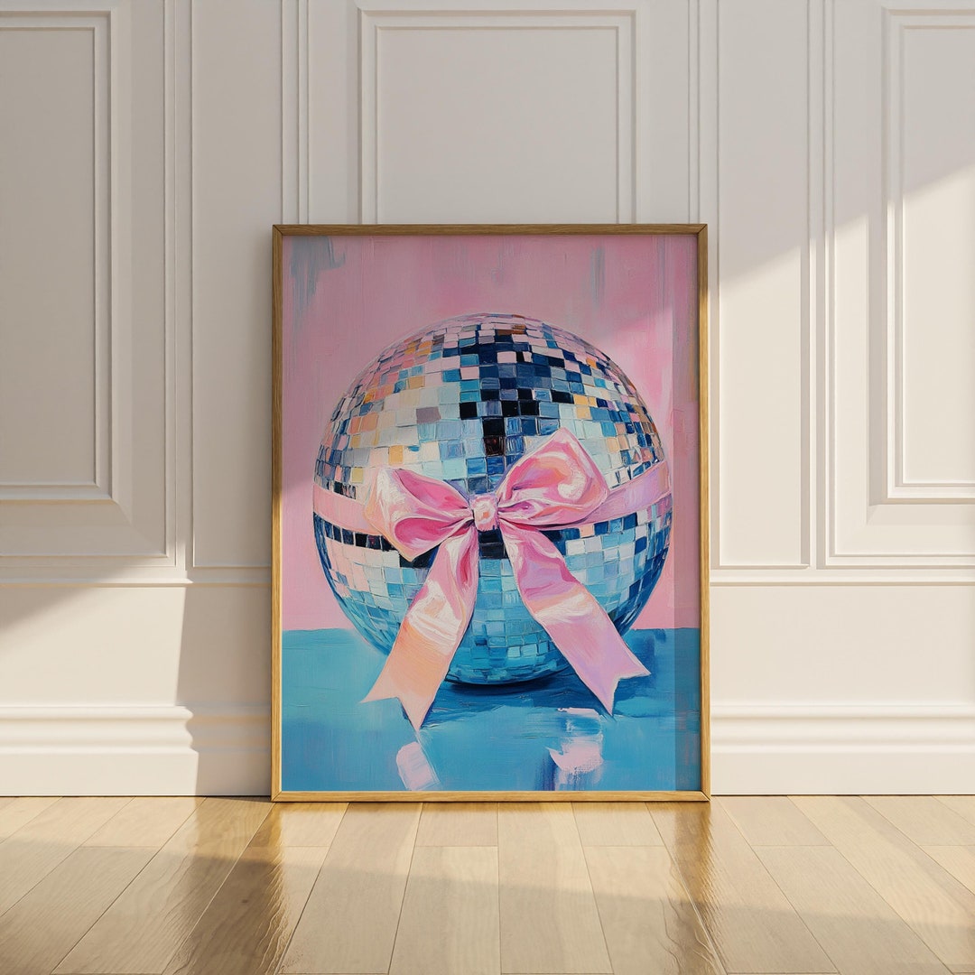 Disco Ball Painting Coquette Bow Poster Print Mirror Ball Wall Art ...