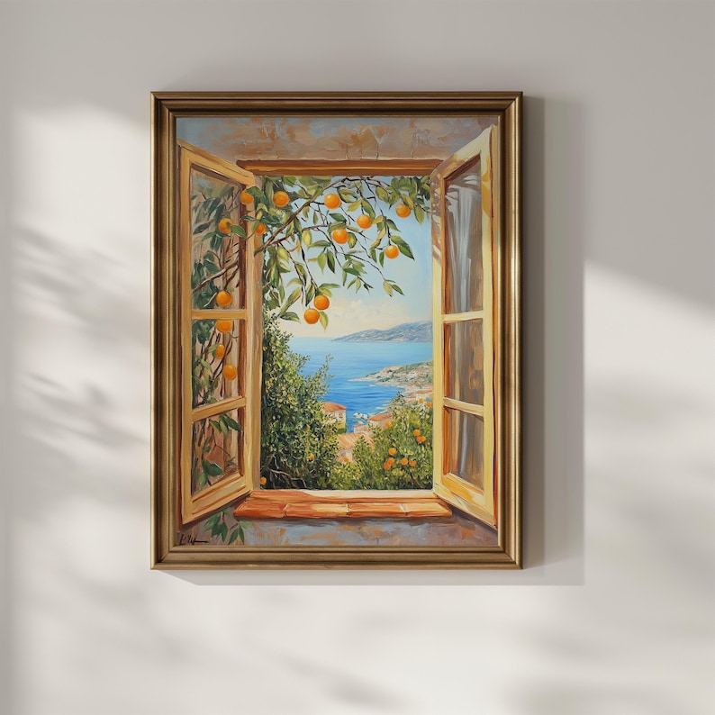 Open Window Scene Oil Painting Printable Wall Art Mediterranean Sea ...
