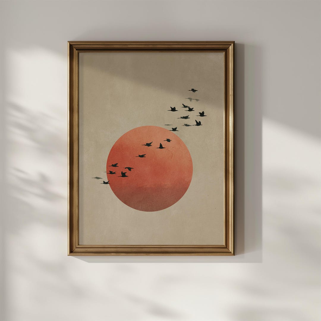 Japanese Rising Sun Poster Print Flock of Birds Wall Art Zen Buddhism ...