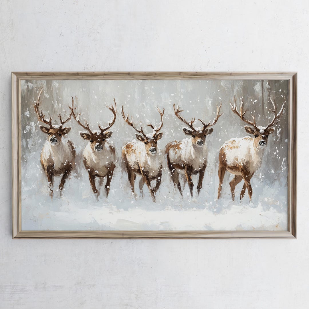 Christmas Reindeer Frame TV Art Reindeers 4k Vintage Oil Painting ...