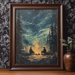 Cowboys Sitting at Campfire Poster Print Western Camping Wall Art ...