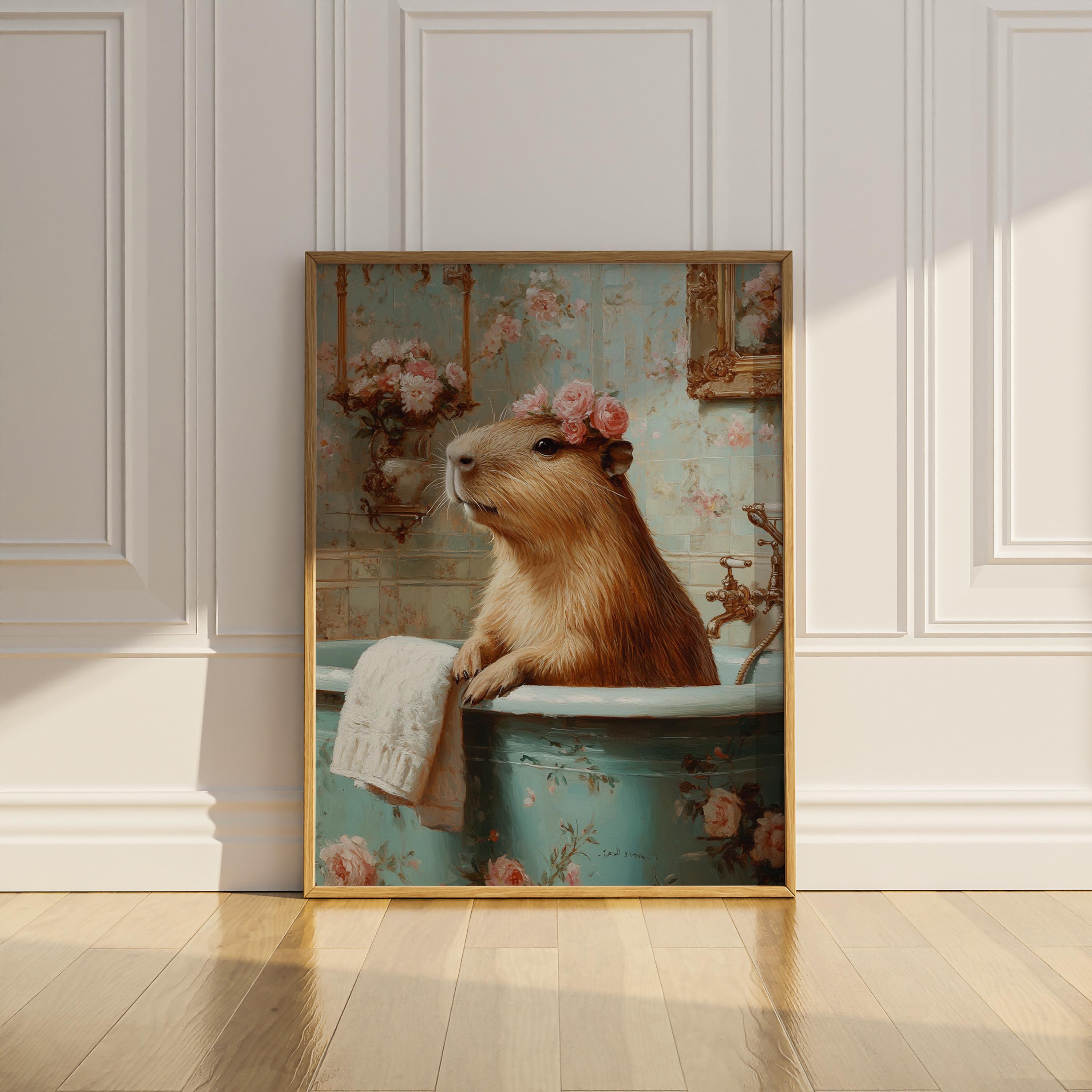 Capybara Bathroom Wall Art Printable Funny Capybara in Bathtub Vintage ...