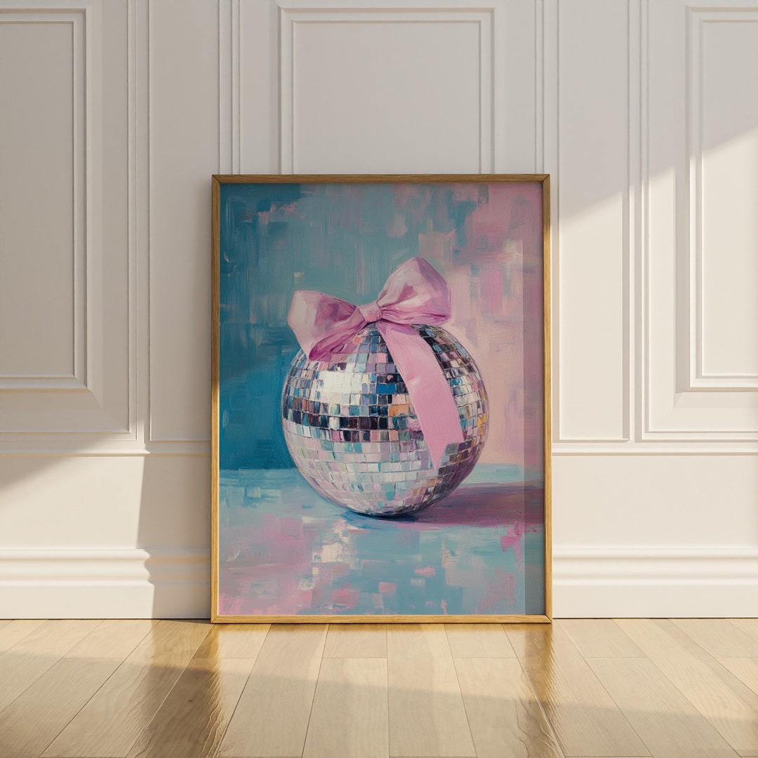 Disco Ball Coquette Bow Painting Poster Print Mirror Ball Wall Art ...