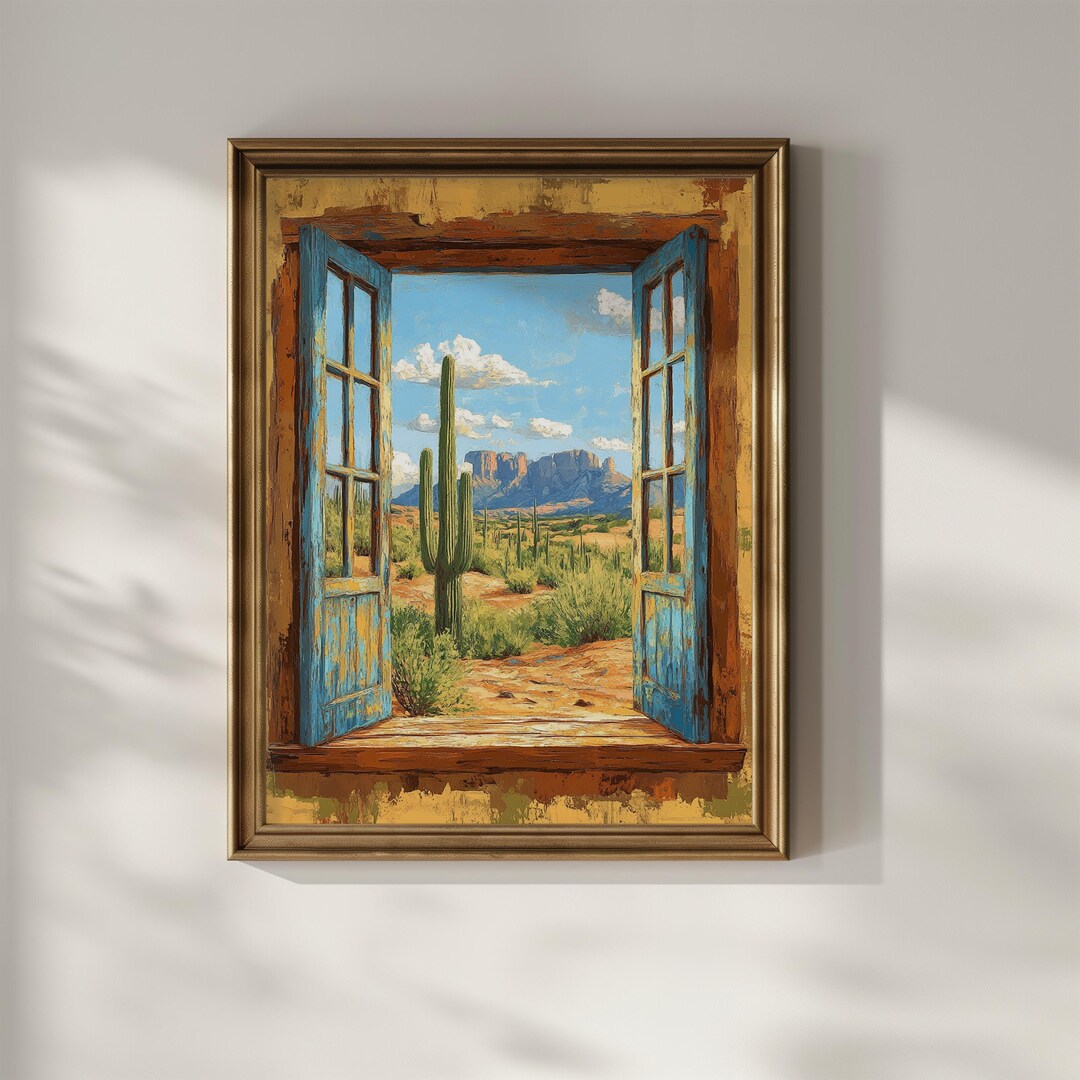 Open Window Scene Wall Art Desert Landscape Cactus Poster Print ...