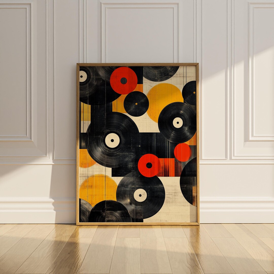 Abstract Vinyl Records Wall Art Printable Retro Mid Century Wall Decor ...
