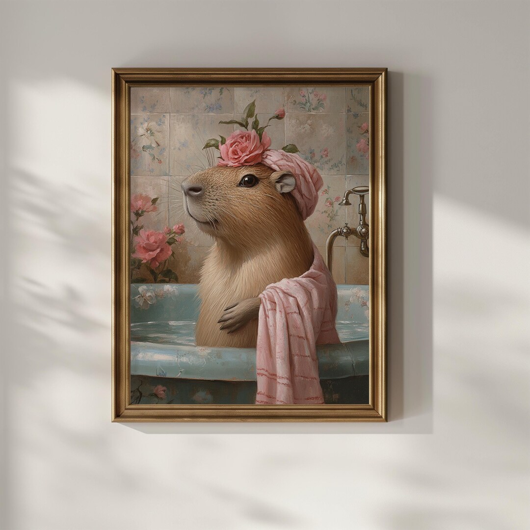 Capybara Bathroom Wall Art Printable Funny Capybara in Bathtub Vintage ...