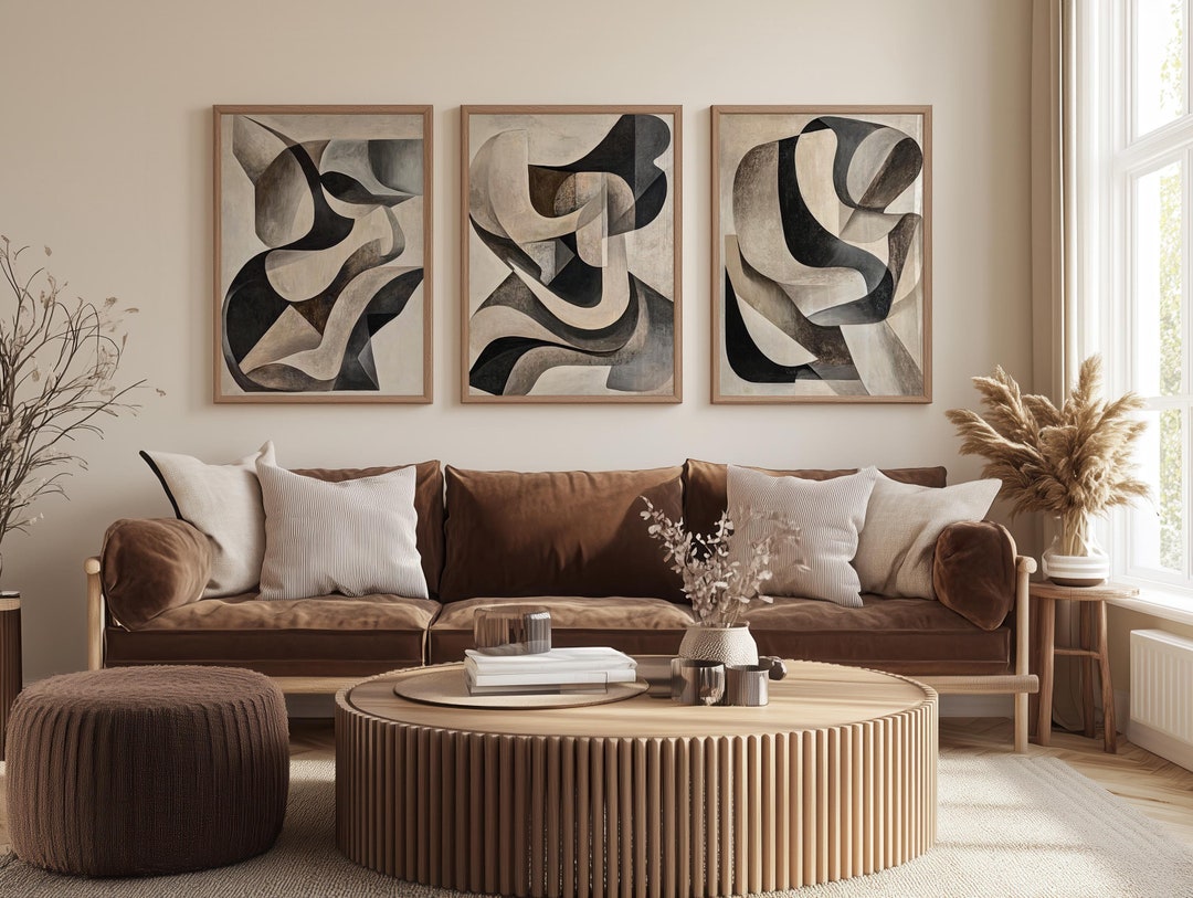 Modern Neutral Abstract Gallery Wall Art Set of 3 Cubism Wall Decor ...