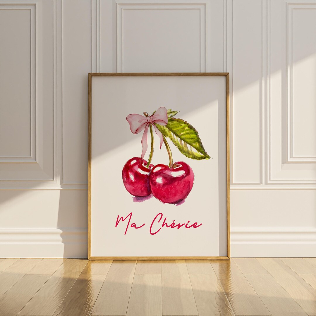 Ma Cherie Poster Print Mon Cherie Cherry Wall Art French Saying Pink ...
