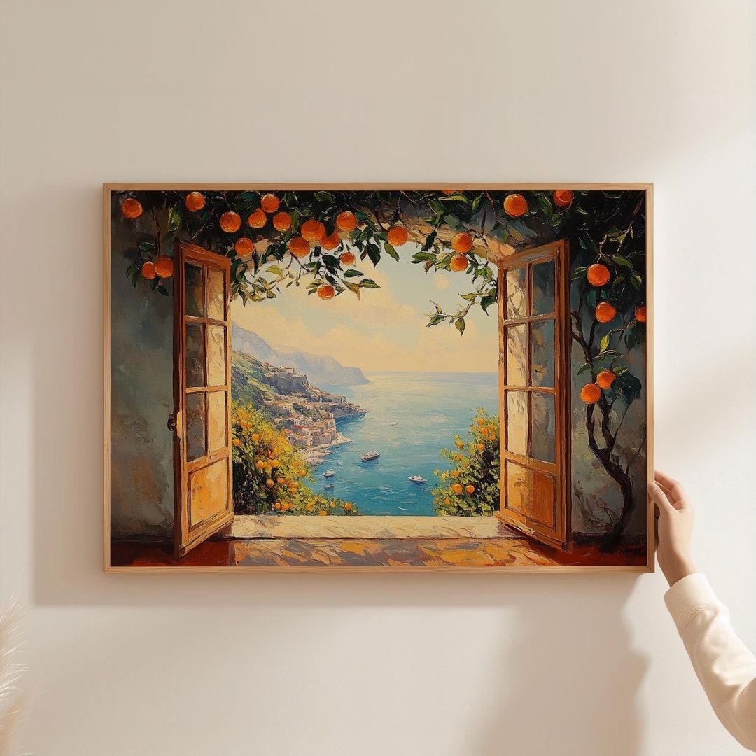Open Window Scene Oil Painting Printable Wall Art Mediterranean Sea ...