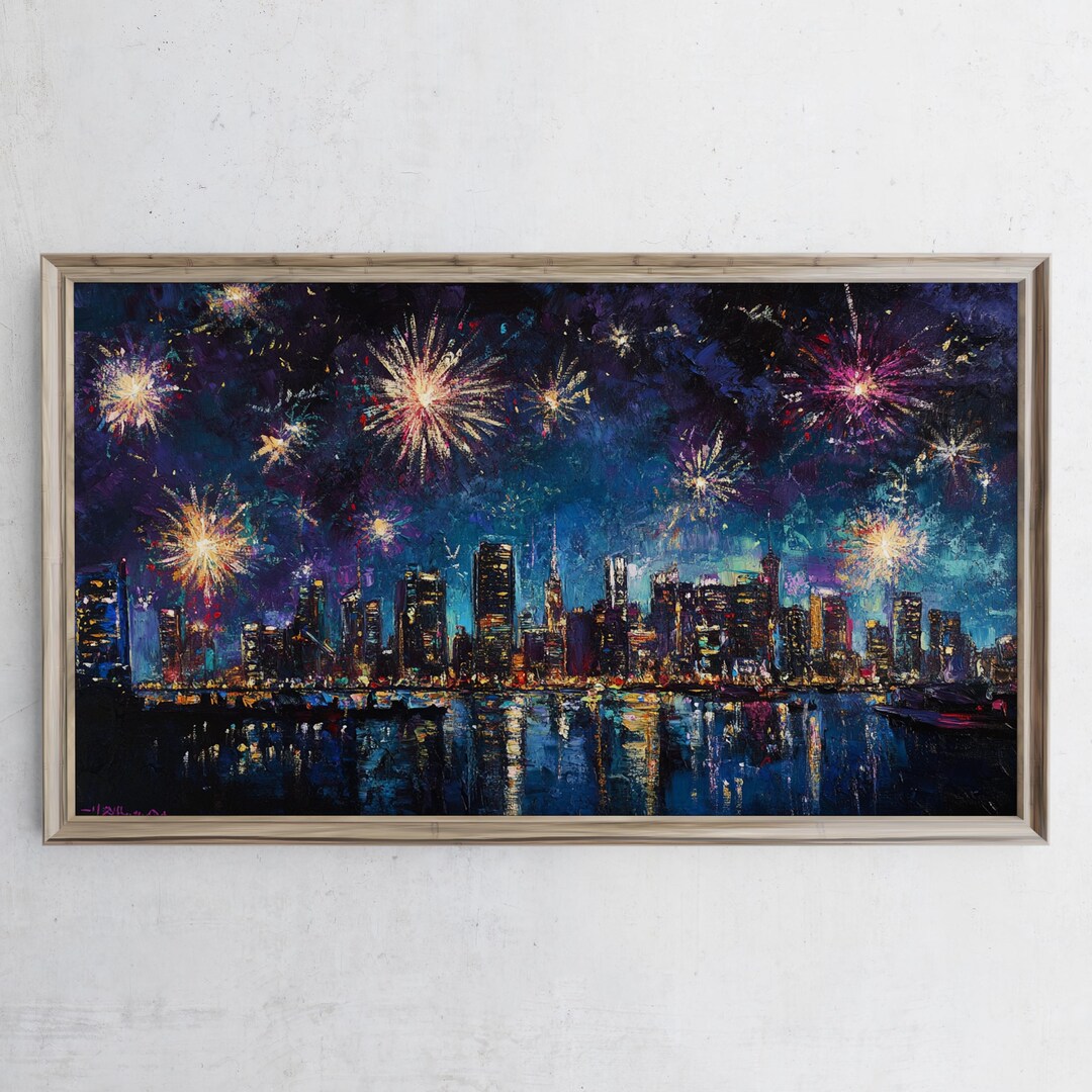 New Years Eve Frame TV Art NYE 2025 Vintage Oil Painting Fireworks ...