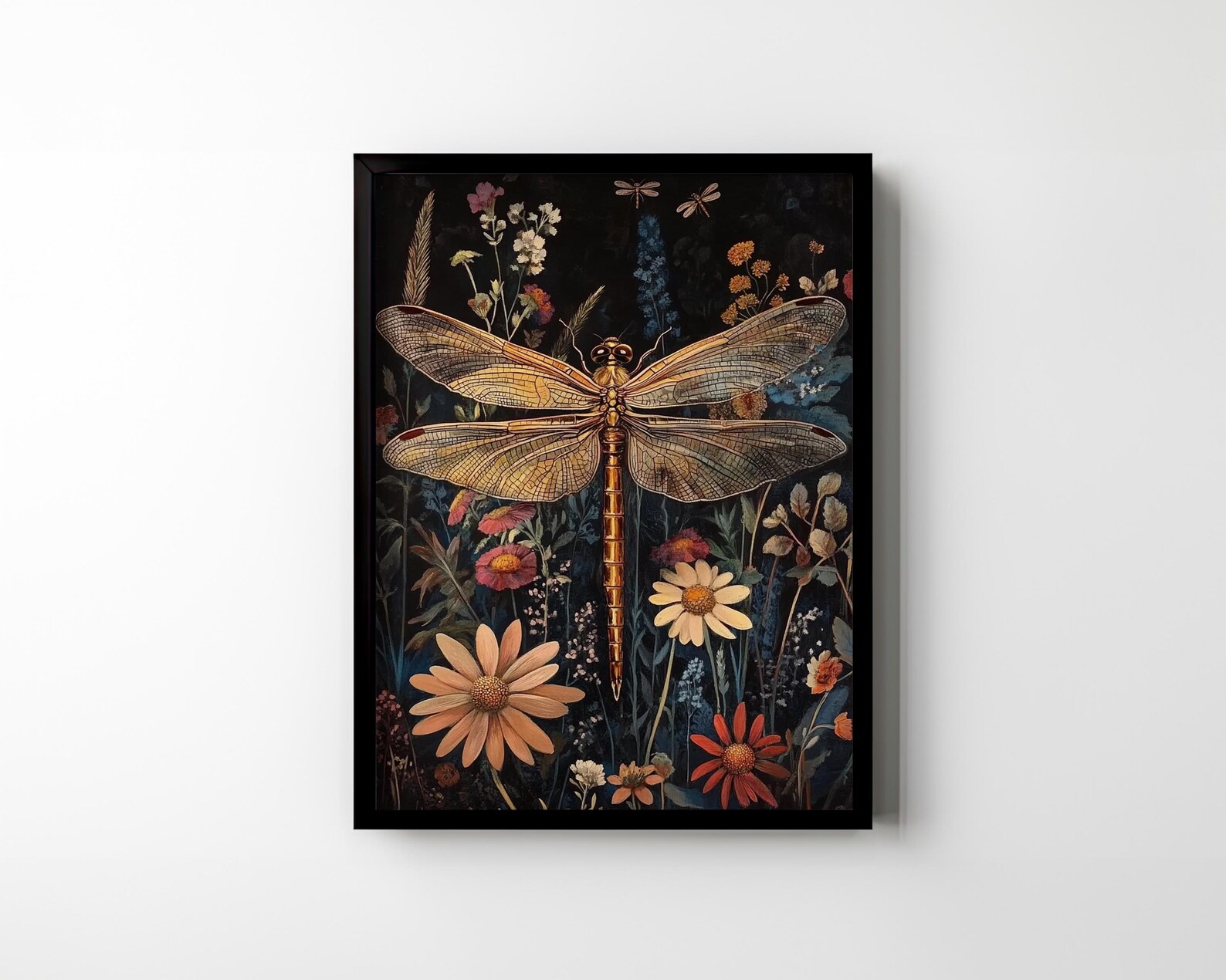 Dragonfly Poster Print Moody Wildflower Botanical Dark Cottagecore Wall ...