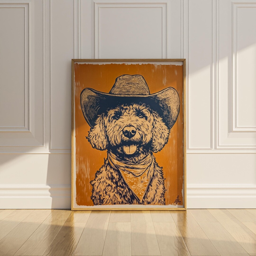 Goldendoodle Cowboy Hat Print Poster Funny Labradoodle Wall Art Nursery ...