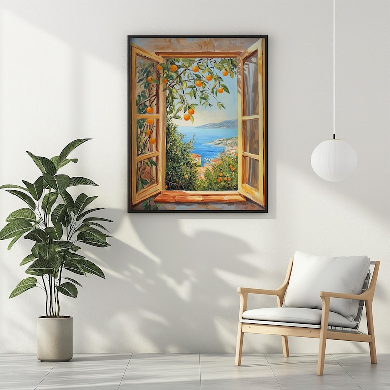 Open Window Scene Oil Painting Printable Wall Art Mediterranean Sea ...