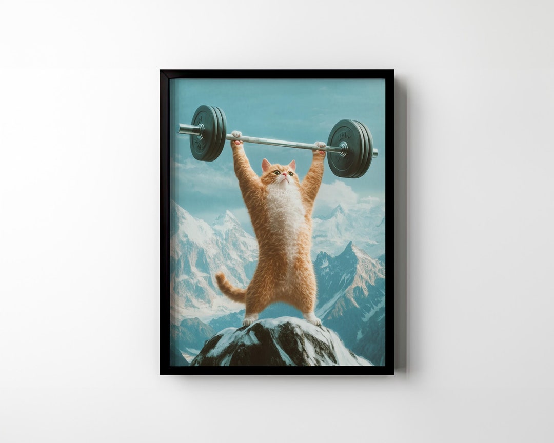 Funny Cat Gym Poster Print Weightlifting Cat Lover Gift Home Gym Wall ...