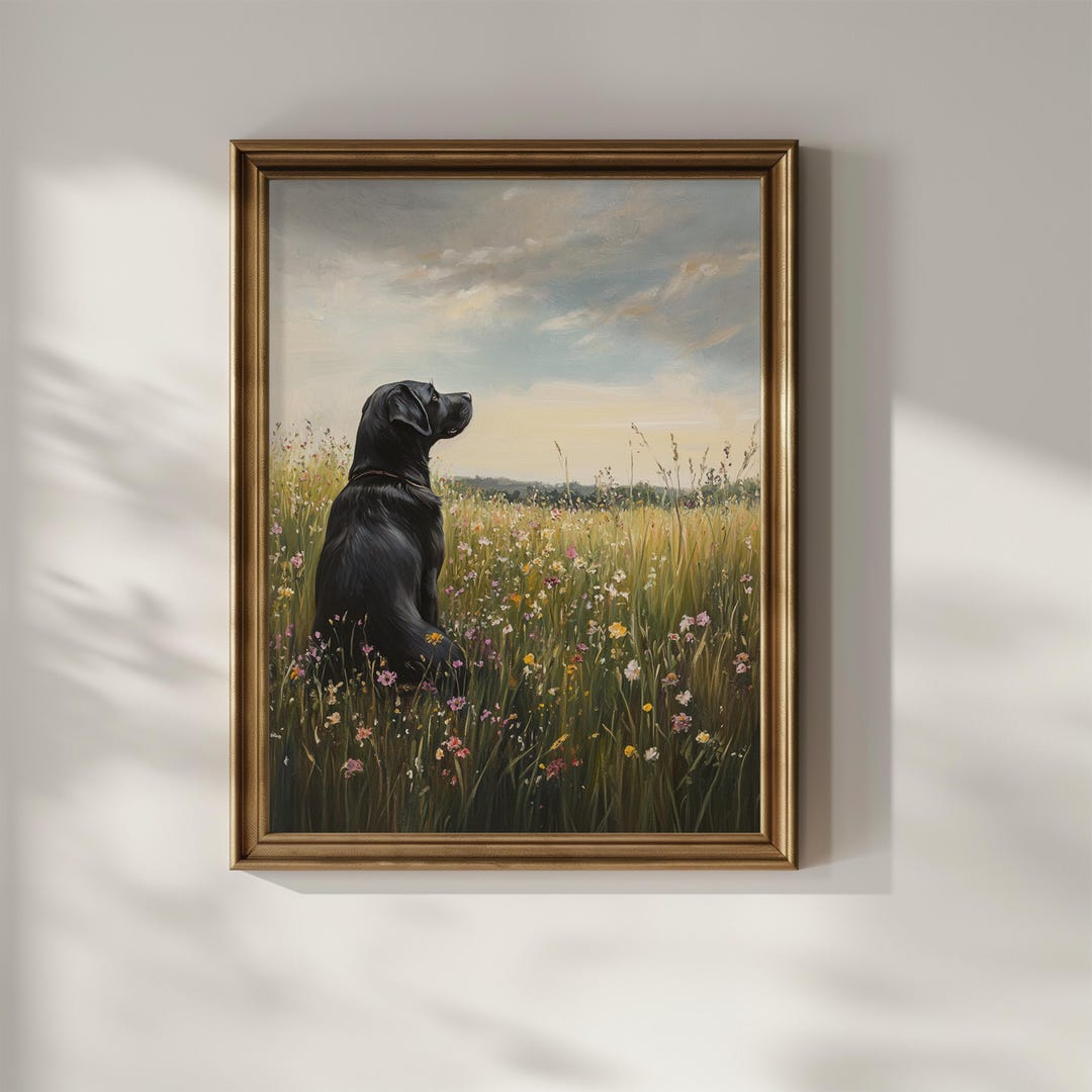Black Labrador Wildflower Poster Print Vintage Floral Dog Wall Art ...