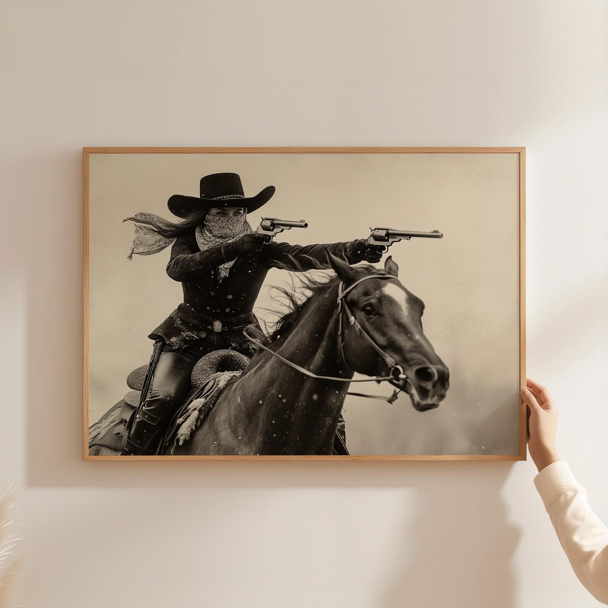 Vintage Cowgirl Western Poster Print Wall Art Wild West Horse Outlaw ...