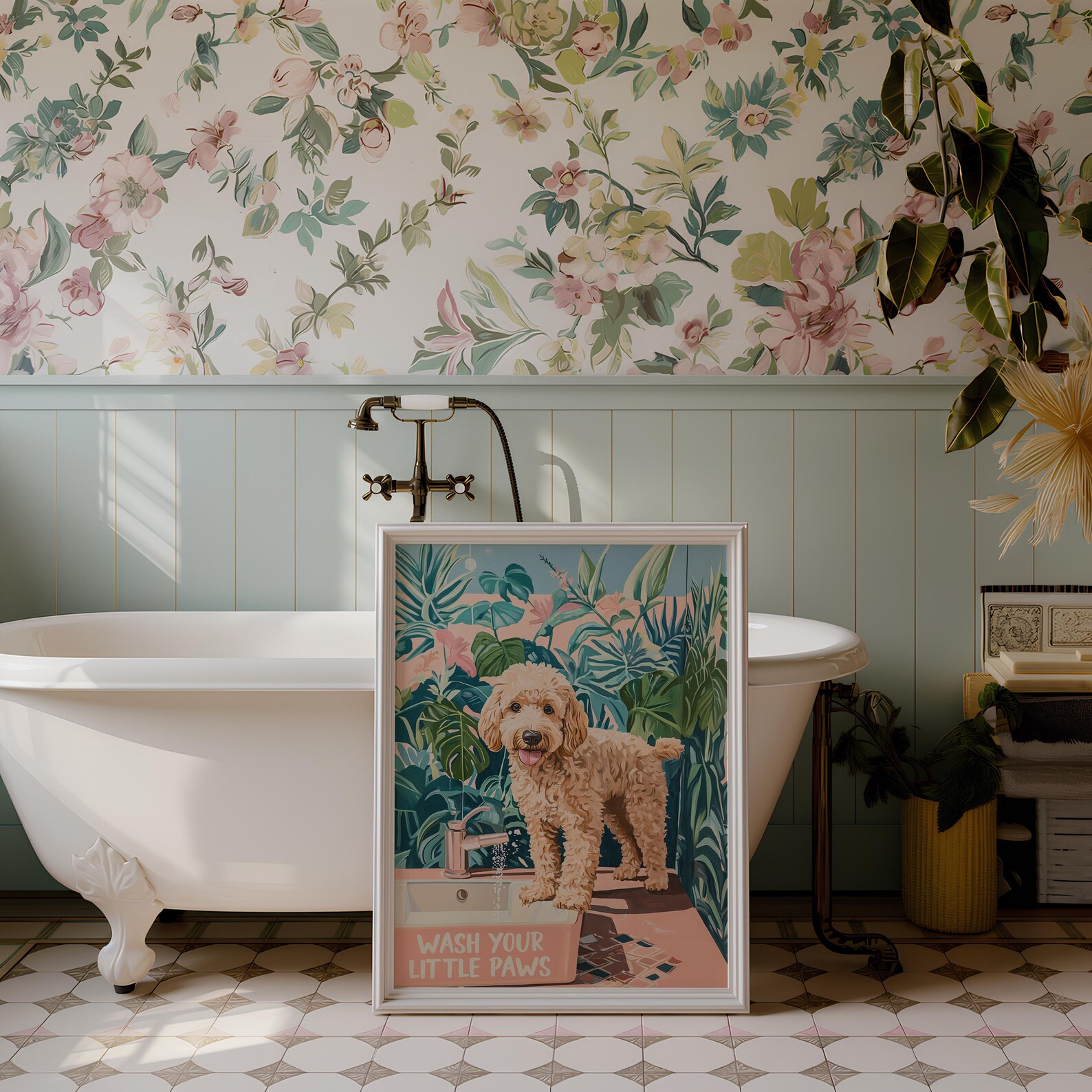 Wash Your Paws Goldendoodle Bathroom Wall Decor Funny Doodle Dog Mom ...