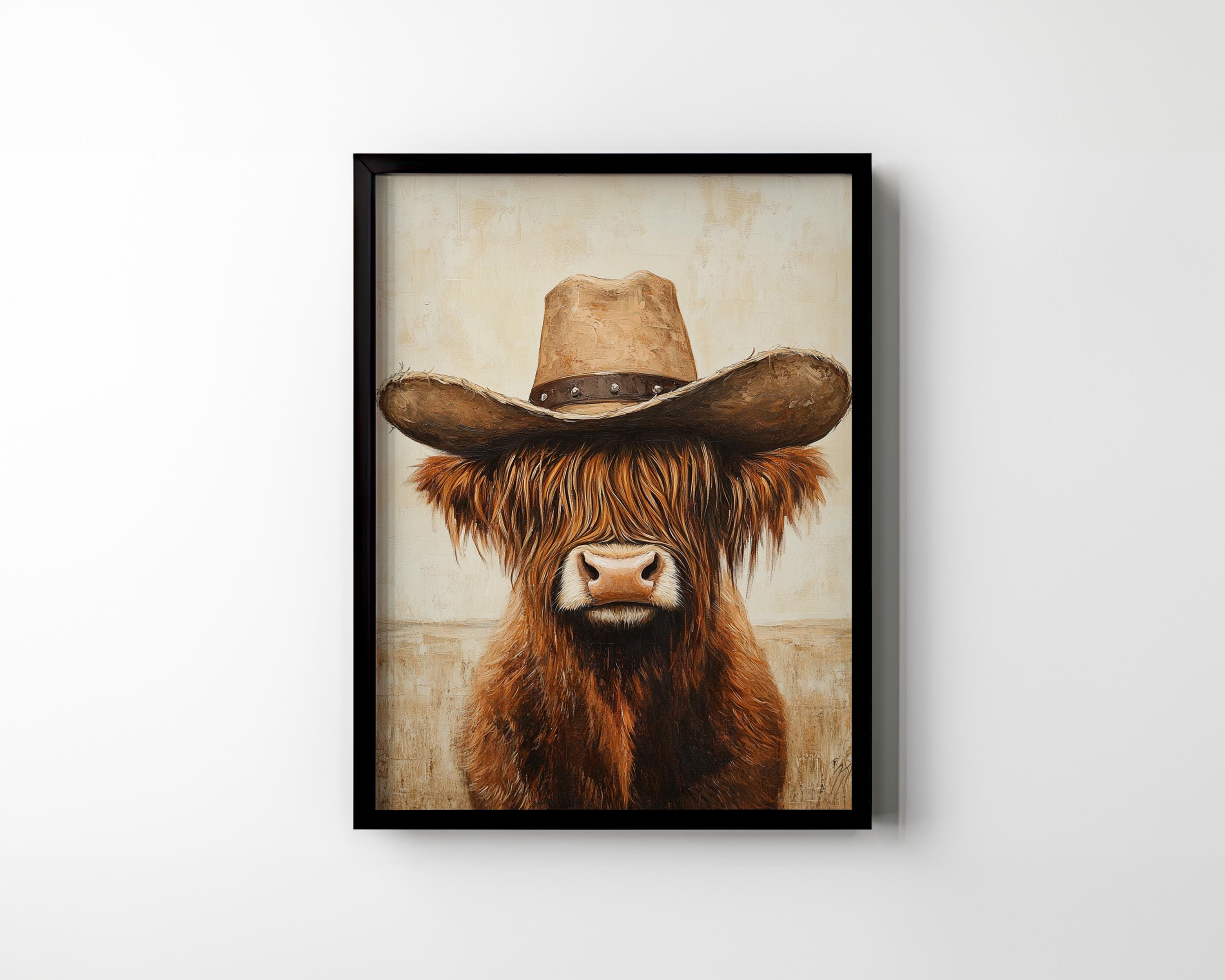 Highland Cow Wearing Cowboy Hat Wall Art Funny Western Boho Printable ...