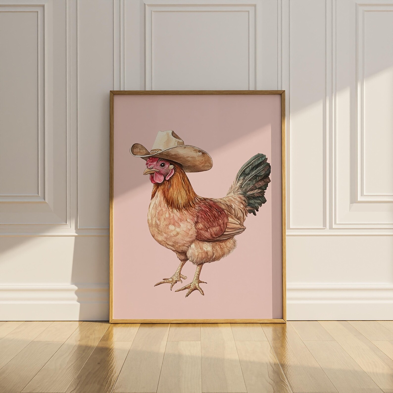 Chicken Cowboy Hat Print Poster Funny Chicken Wall Art Farm House Wall ...