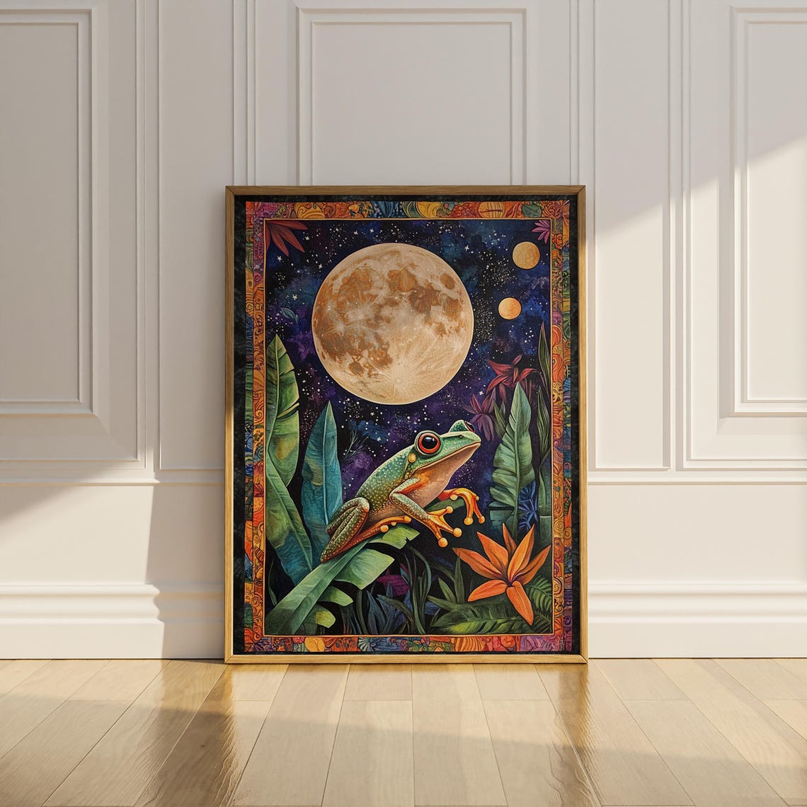 Tree Frog Poster Print Full Moon Celestial Art Deco Floral Modern Wall ...