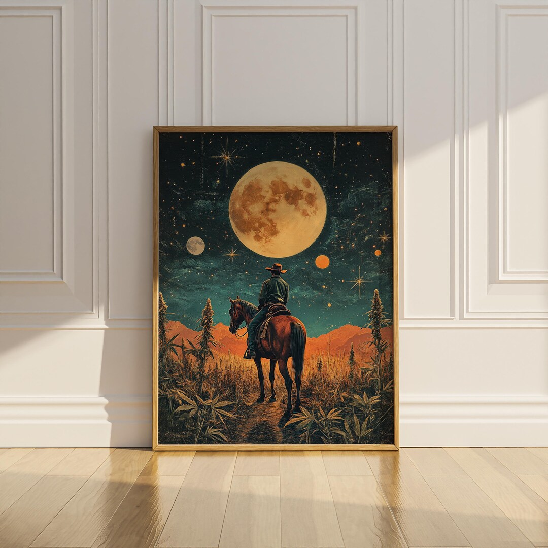 Cowboy Riding Horse in Cannabis Field Pothead Poster Print Celestial ...