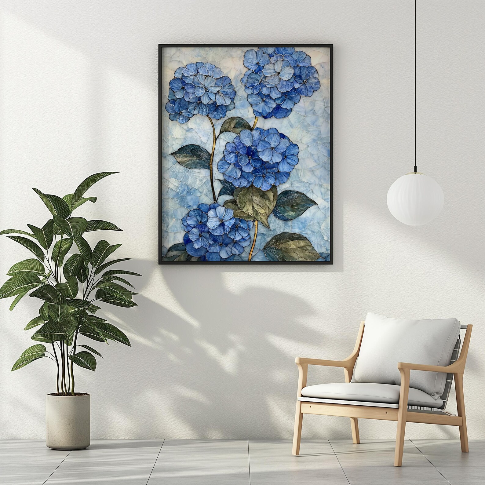 Stained Glass Blue Hydrangea Poster Print Hydrangea Wall Art Artful ...